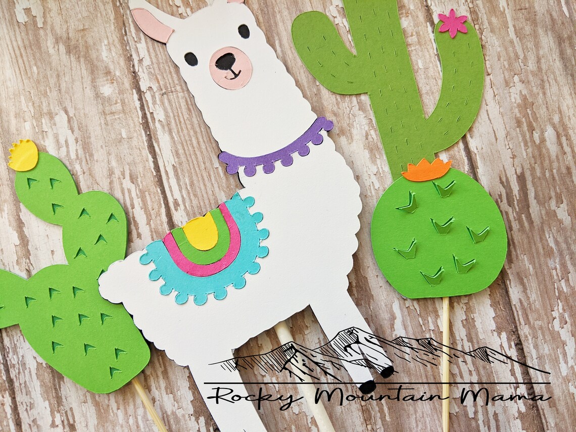 Llama Cake Topper Llama and Cactus Cake Toppers | Etsy