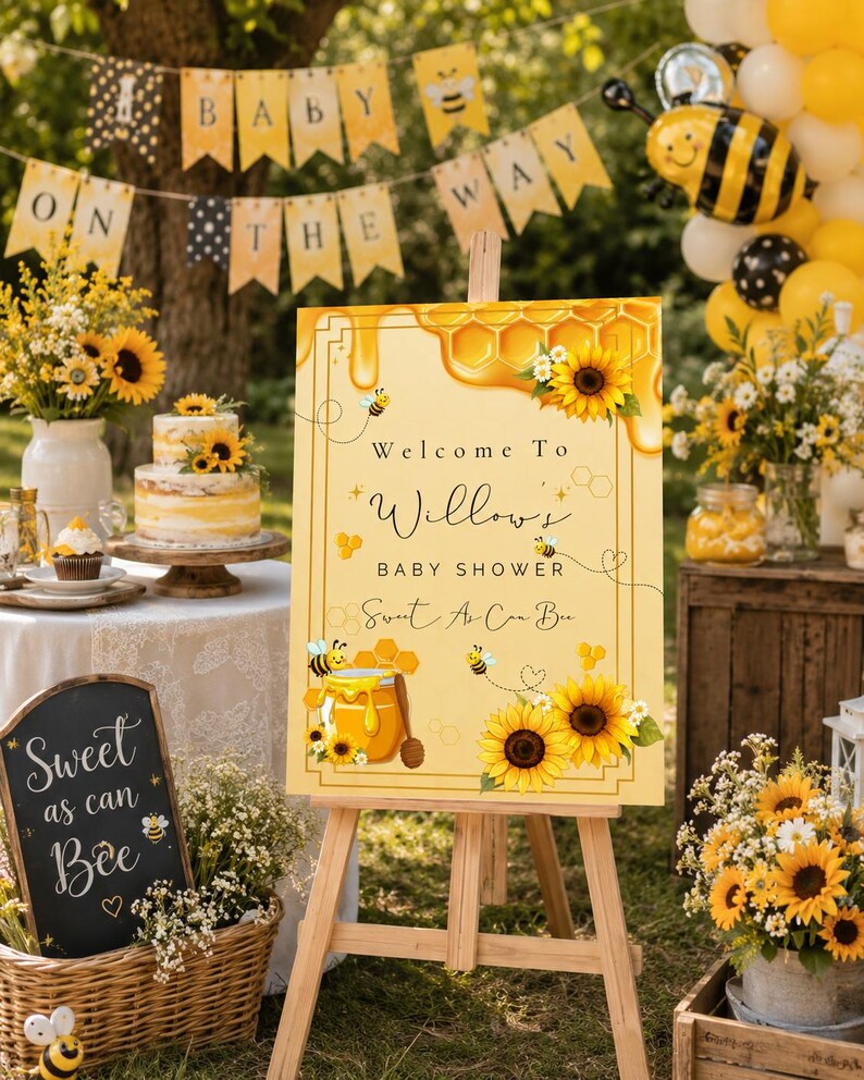 Sweet as Can Bee Baby Shower Welcome Sign | Bumble Bee Theme Decor ...