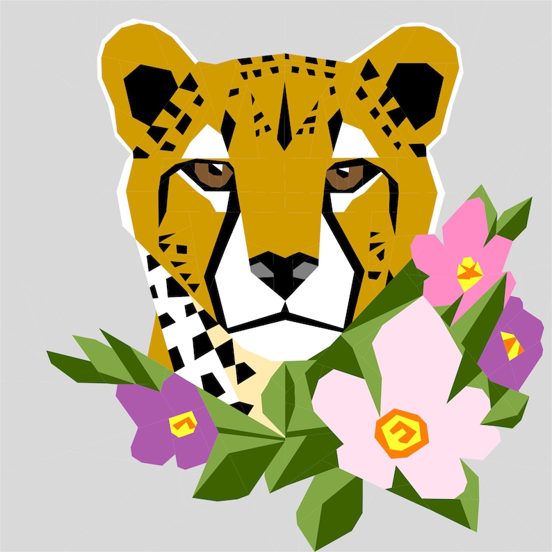 Floral Big Cats Cheetah Foundation Paper Piecing Pattern - Etsy