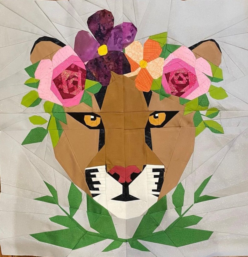 Floral Big Cats Mountain Lion Foundation Paper Piecing - Etsy