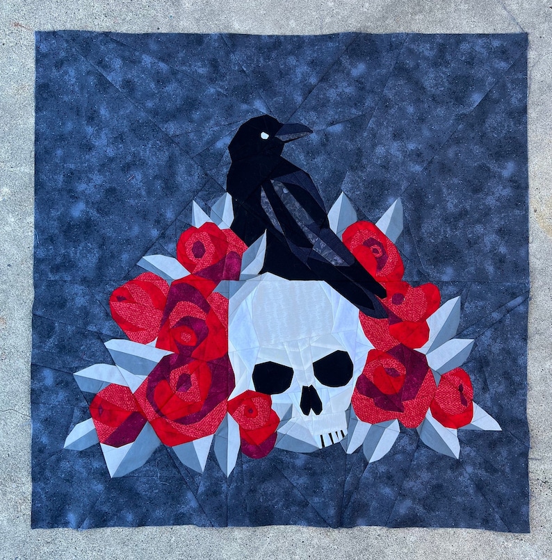 Raven Skull and Roses Foundation Paper Piecing Pdf Pattern - Etsy