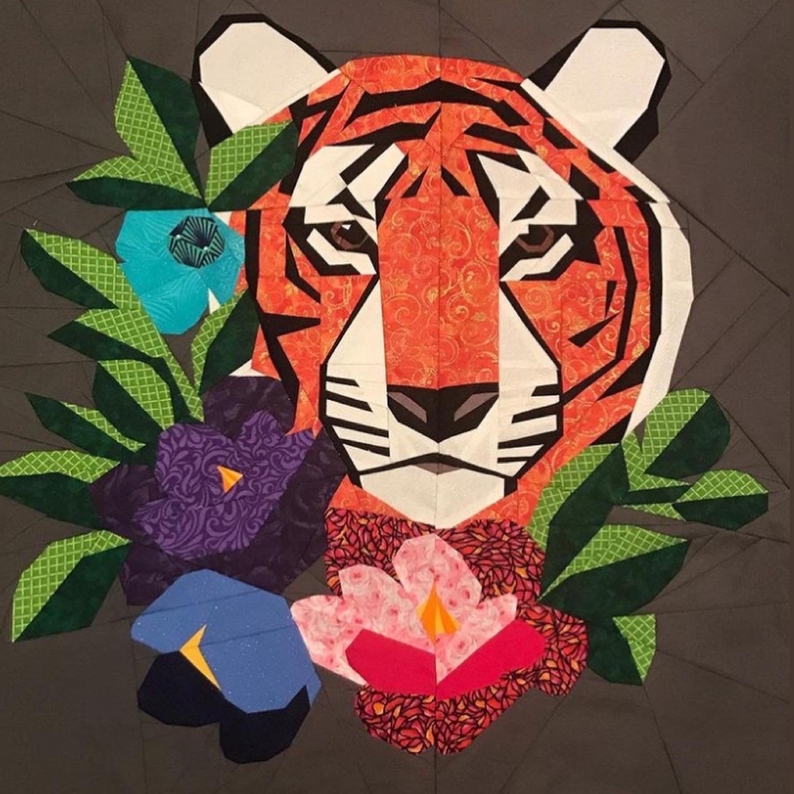 Floral Big Cats Tiger Foundation Paper Piecing Pattern | Etsy