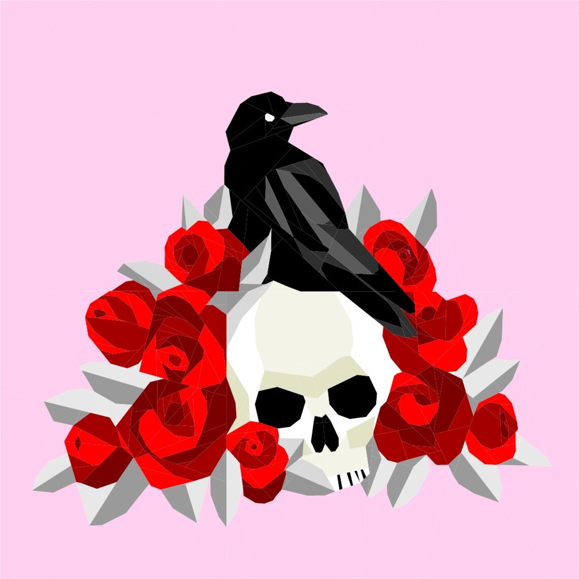 Raven Skull and Roses Foundation Paper Piecing Pdf Pattern - Etsy