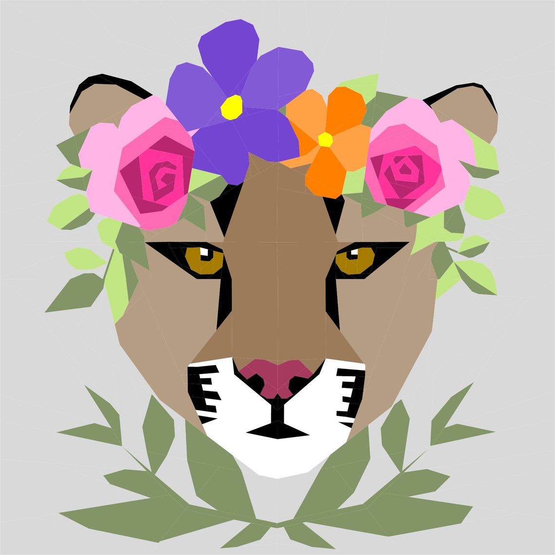 Floral Big Cats Mountain Lion Foundation Paper Piecing - Etsy