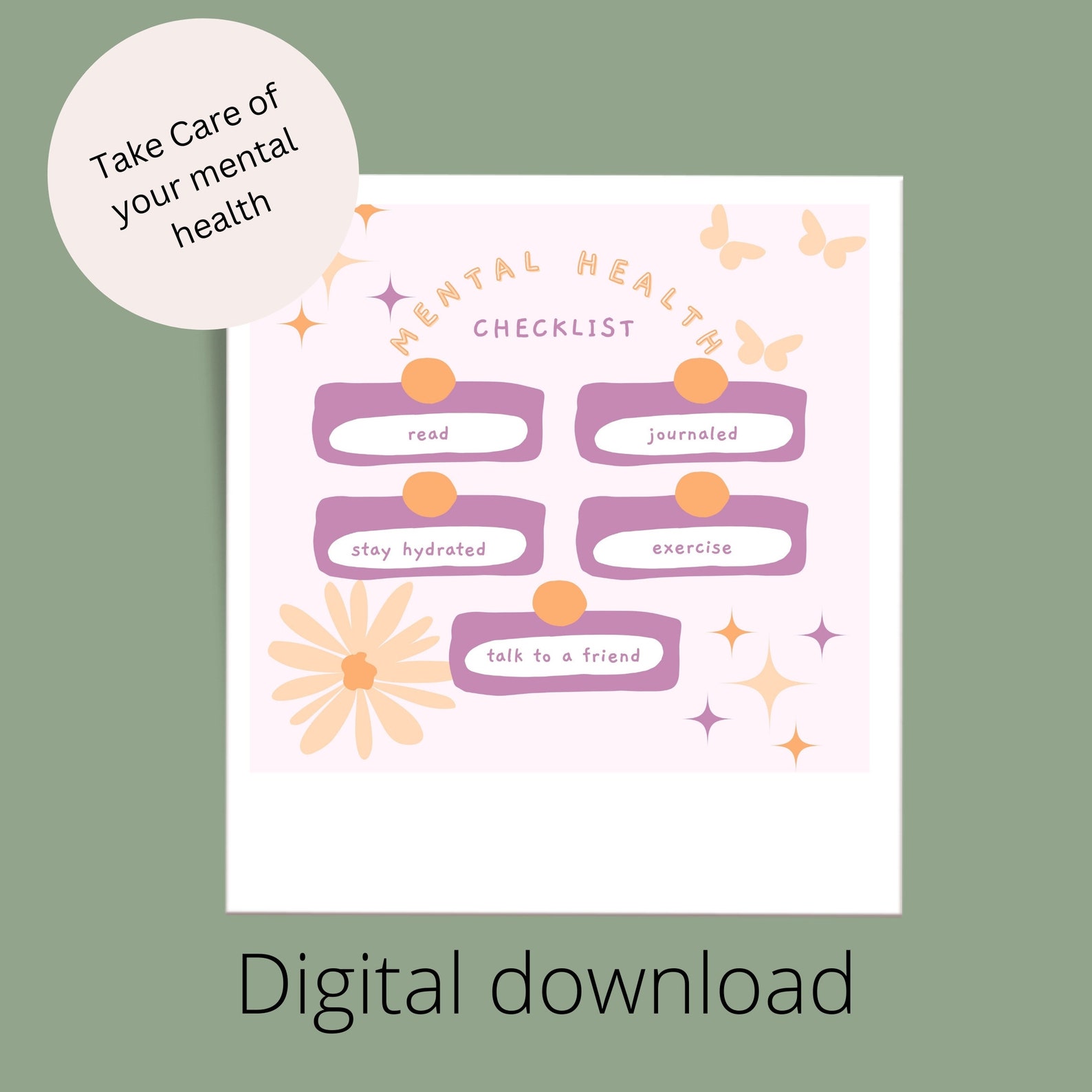 Daily Mental Health Checklist digital Download// Self Care - Etsy