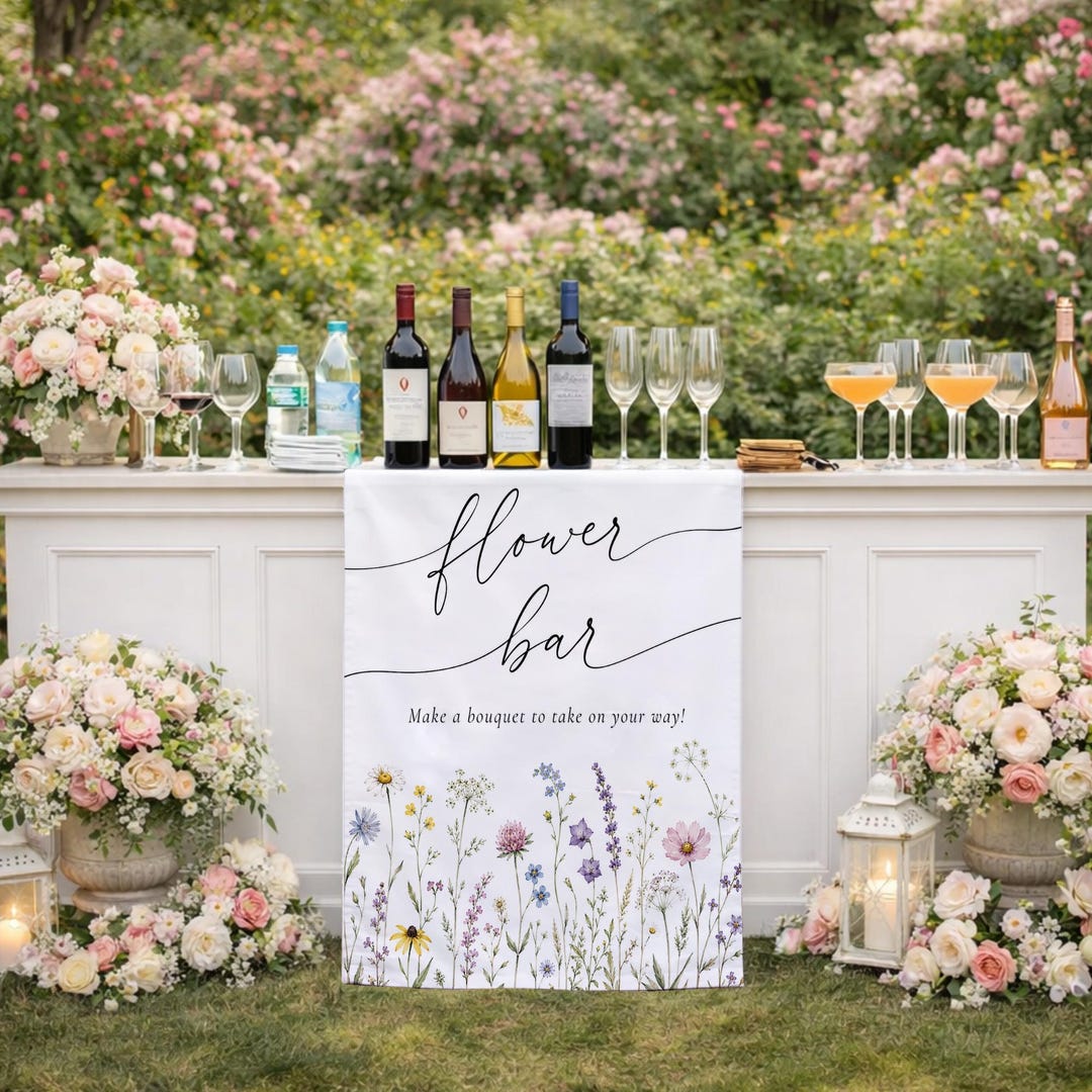 Flower Bar Linen Sign, Wildflower Bouquet Station Banner, Bridal Shower ...
