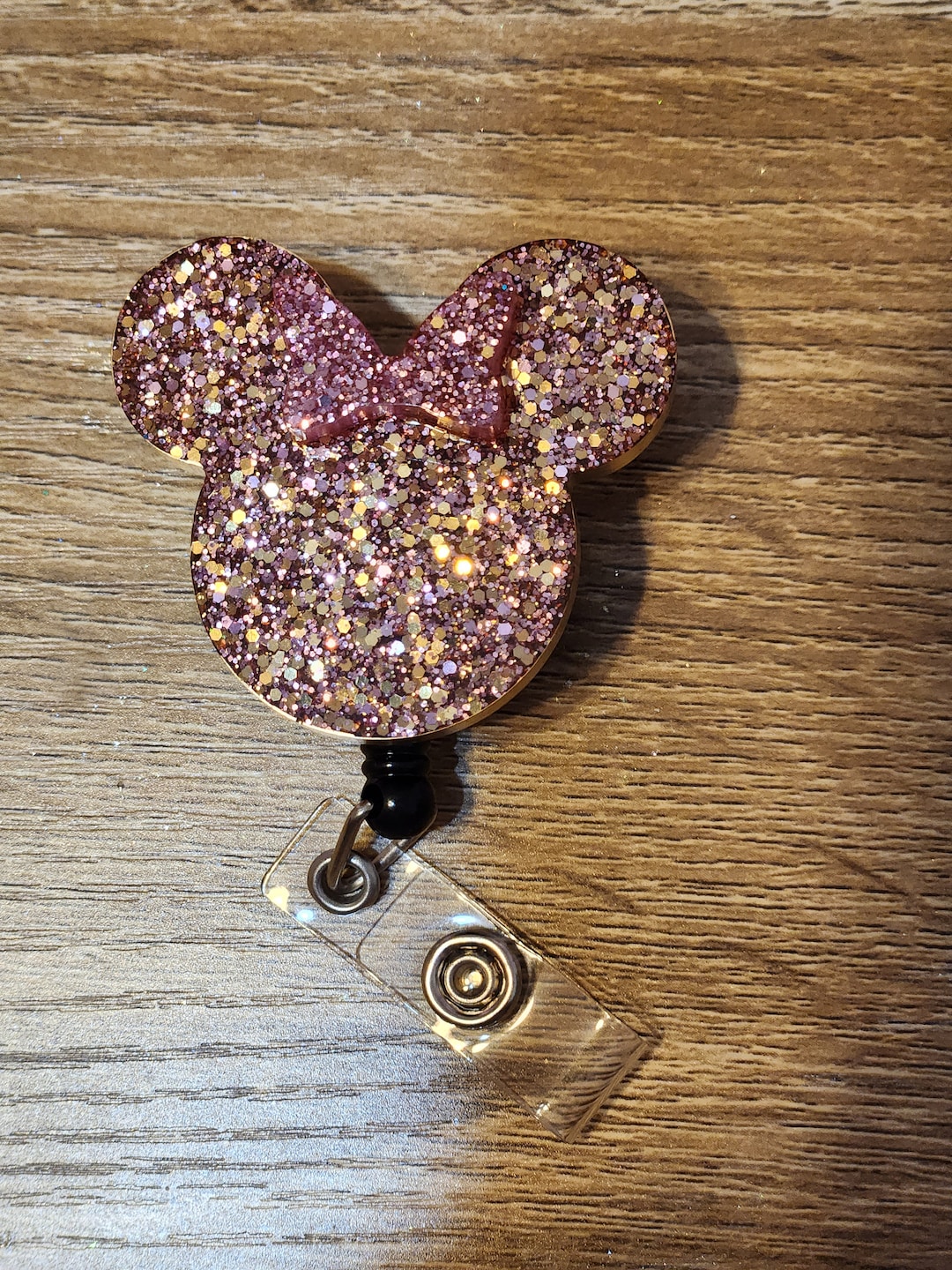 Minnie Mouse Badge Reel- Rose Gold Glitter - Etsy