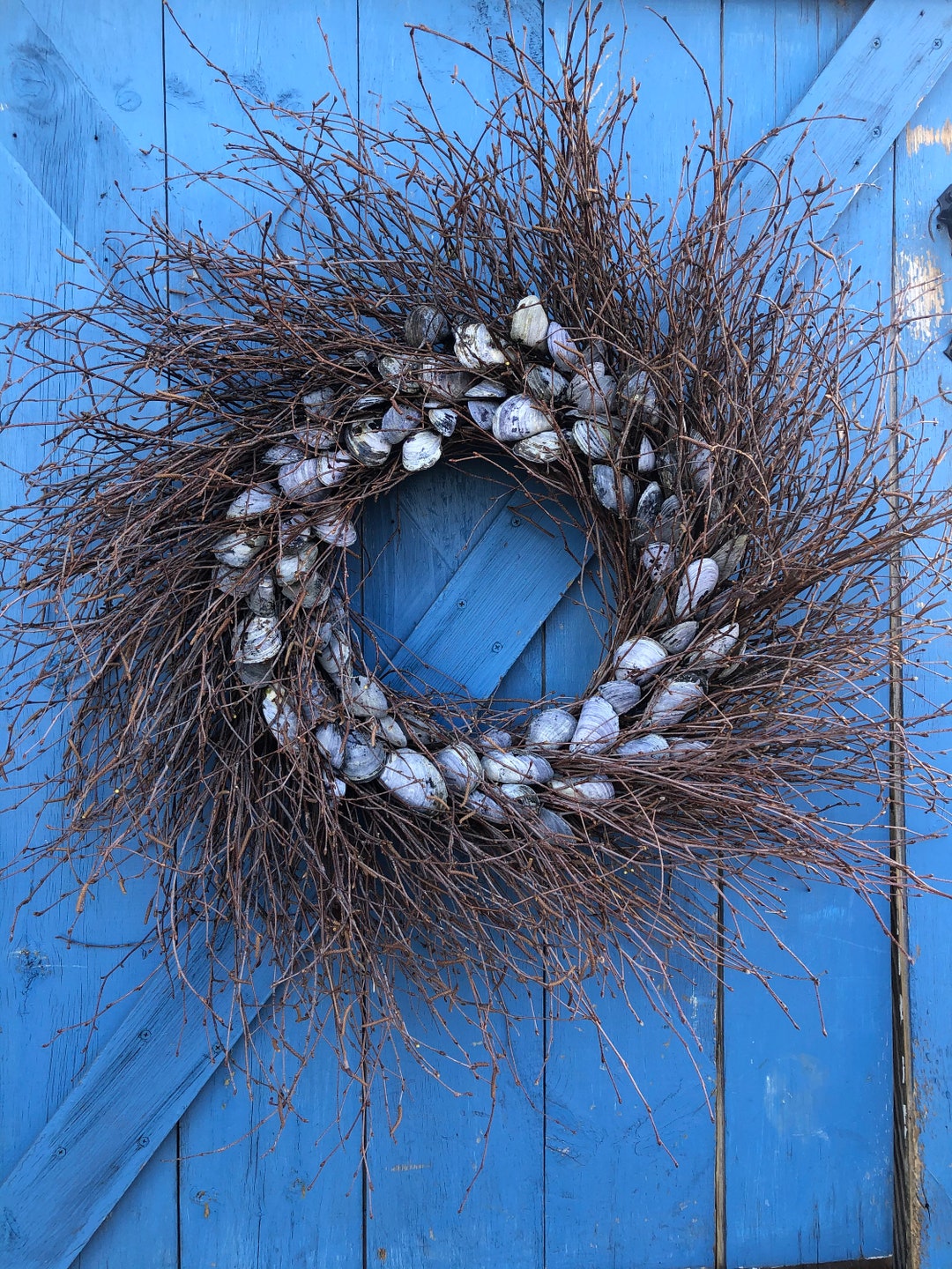 Twig and Mussel Shell Wreath - Etsy