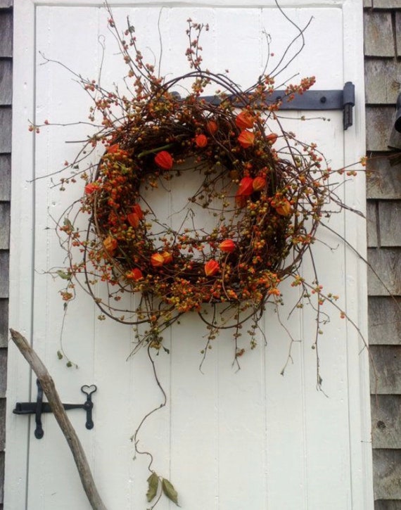 Large Bittersweet Wreath With Japanese Lanterns - Etsy
