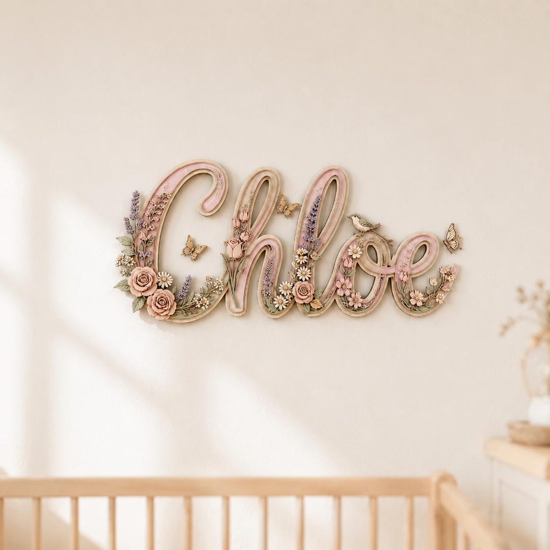 Personalized Floral Name Sign, Custom Nursery Name Sign, Girl Baby Room ...