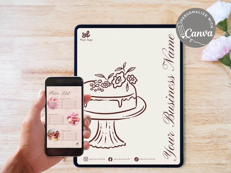 Editable Bakery Price List Template Canva, Pink Cake Menu for Small ...
