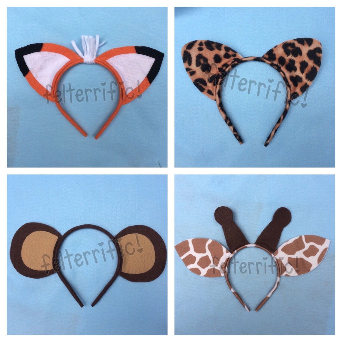 Felt Animal Ear Headbands Cheetah Fox Giraffe Monkey | Etsy