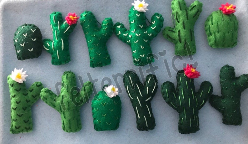 Handmade Felt Mini Cactus Ornaments choose 6 or 12 pieces | Etsy