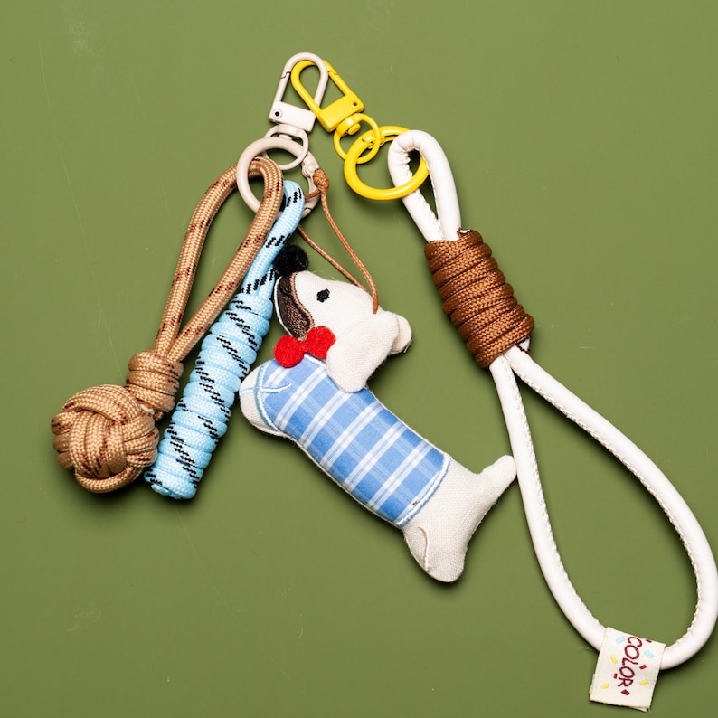 Handmade Fabric Keychain Set, Coffee Cup, Dachshund, Girl Face Bag ...