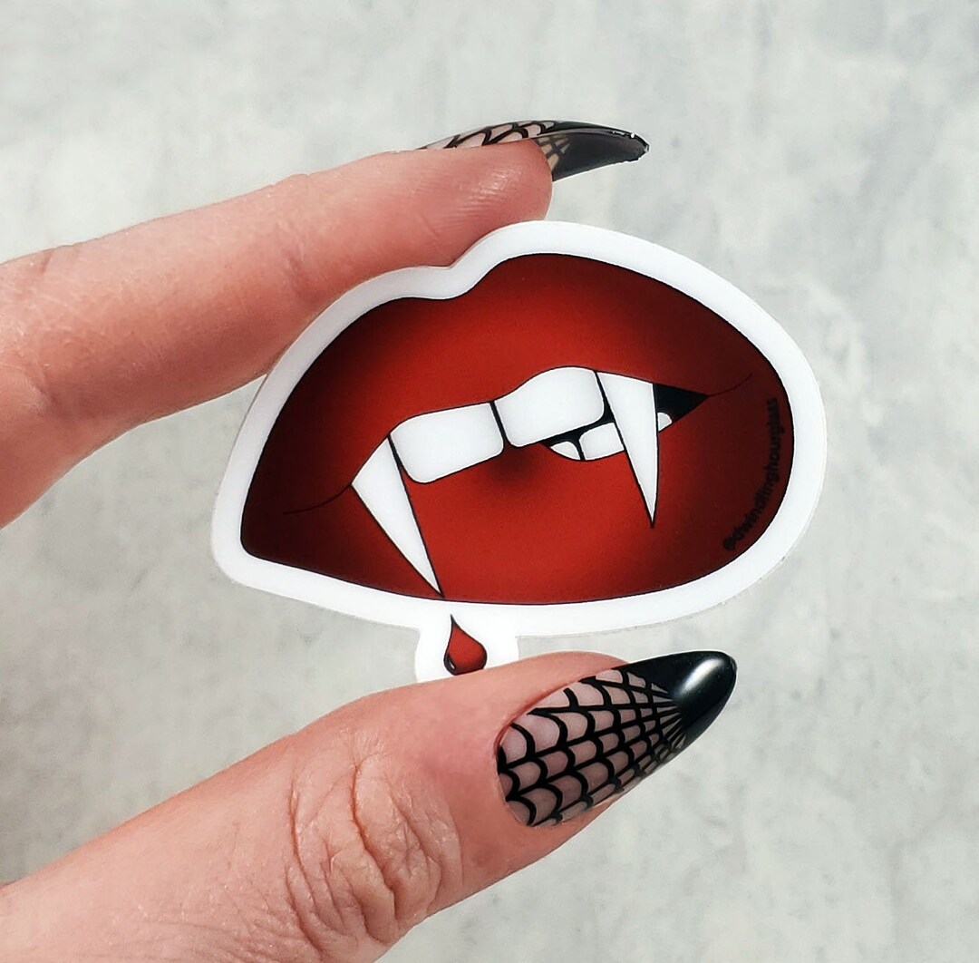 VAMPIRE LIPS STICKER, Vampire Fangs Sticker, Goth Sticker, Vinyl ...