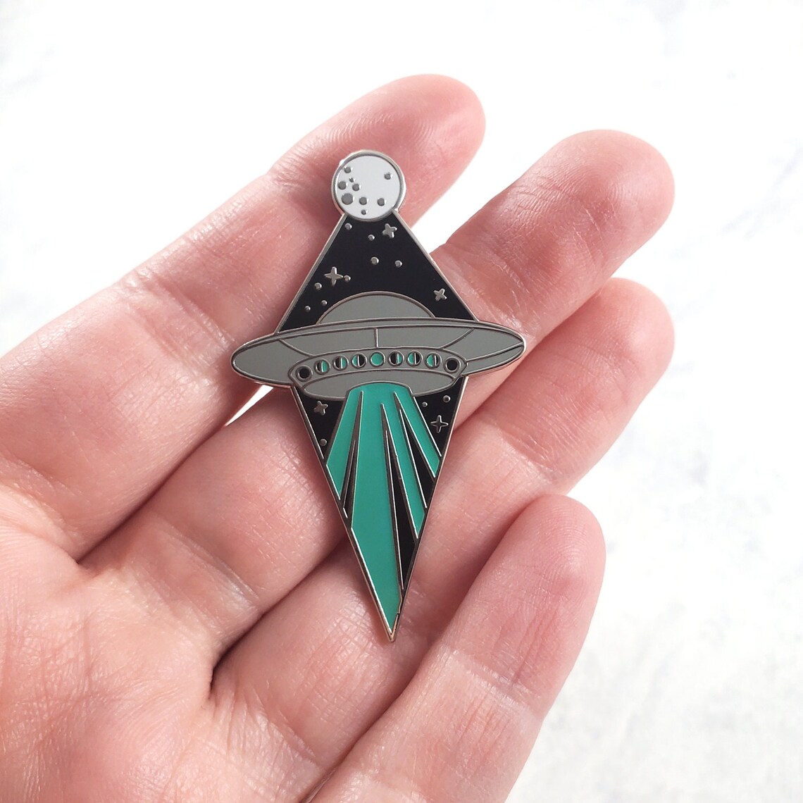 GLOW in the DARK UFO Pin, Moon Pin, Space Pin, Flying Saucer Pin, Glow ...