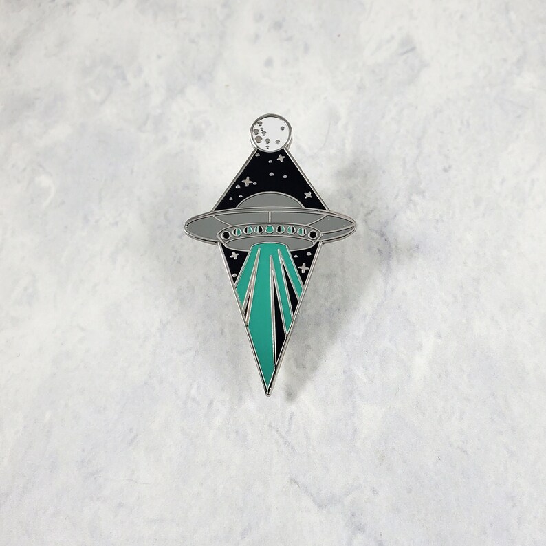 GLOW in the DARK UFO Pin, Moon Pin, Space Pin, Flying Saucer Pin, Glow ...