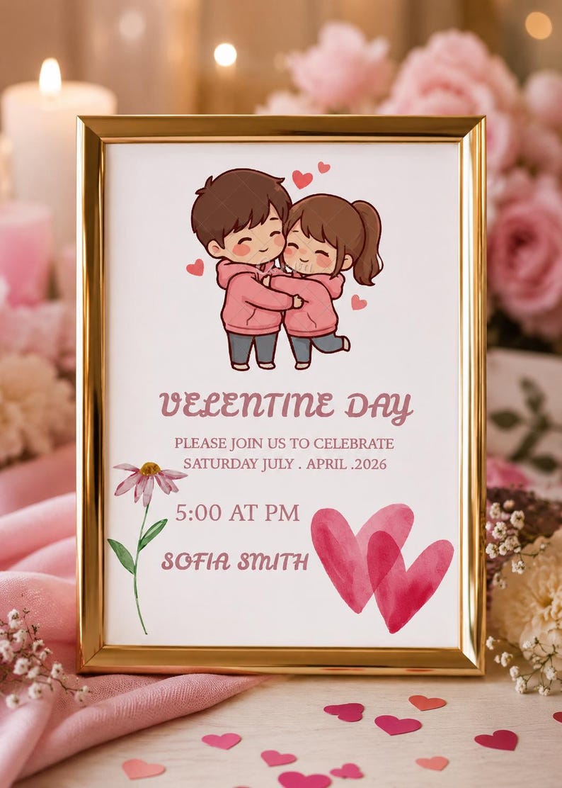 Valentine’s Day Card Template, Editable Valentine Invitation, Romantic ...