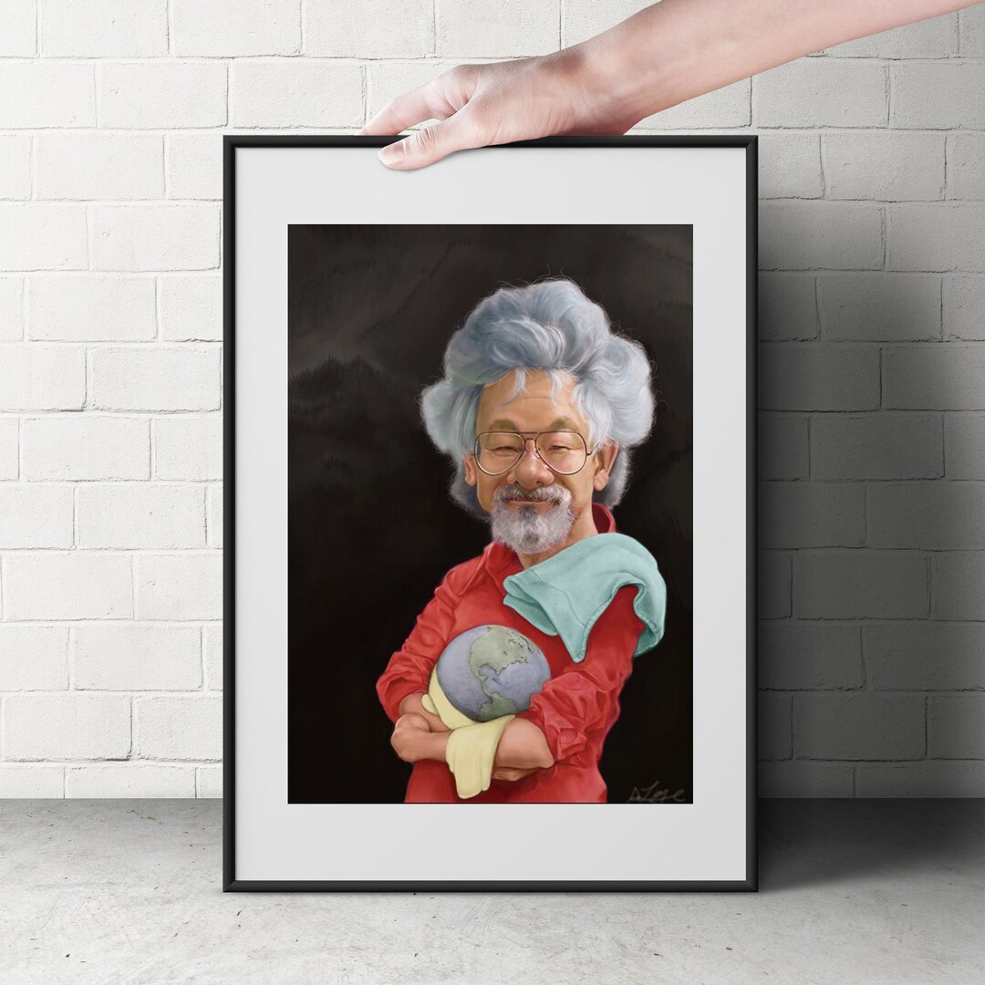 David Suzuki Caricature Hand Drawn and Painted Print - Etsy