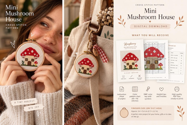 Mini Mushroom House Cross Stitch Pattern PDF | Cottagecore Toadstool ...