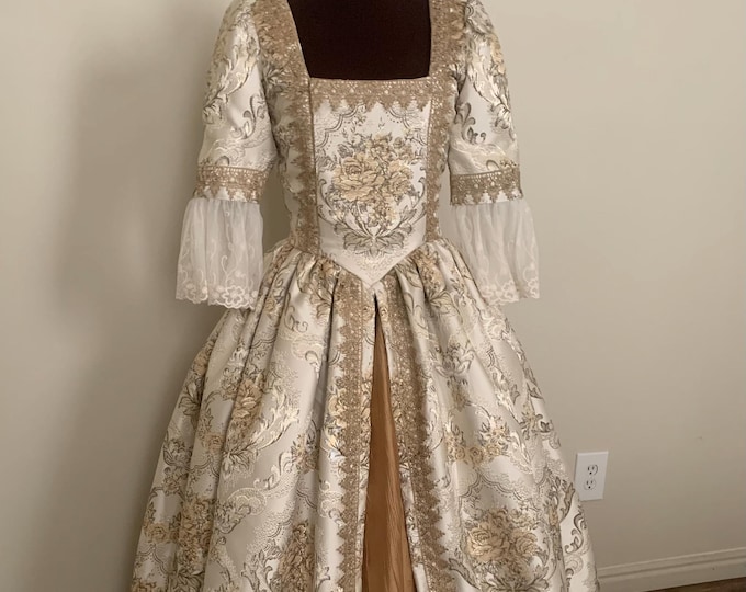 Gold and Cream Brocade French Gown Queen Charlotte Bridgerton Inspired ...