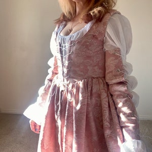 Pink Renaissance Fantasy Renaissance Over Gown Dress Gauntlet Sleeves ...