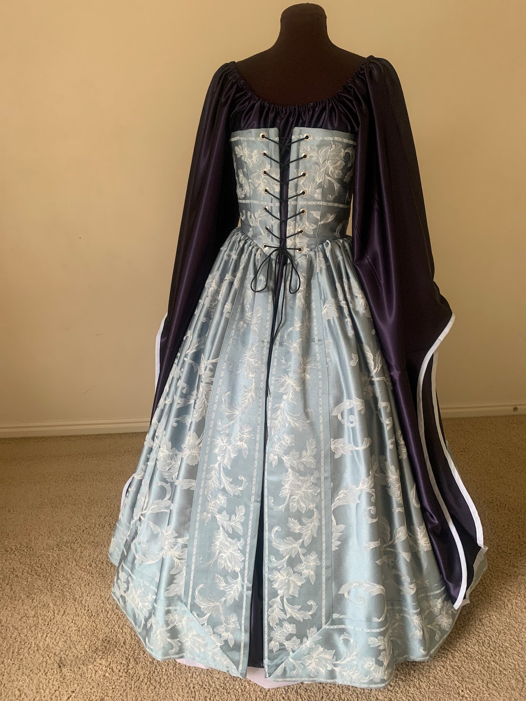 Gray Blue Corset Gown and Satin Gothic Sorceress Angel Chemise Fantasy ...
