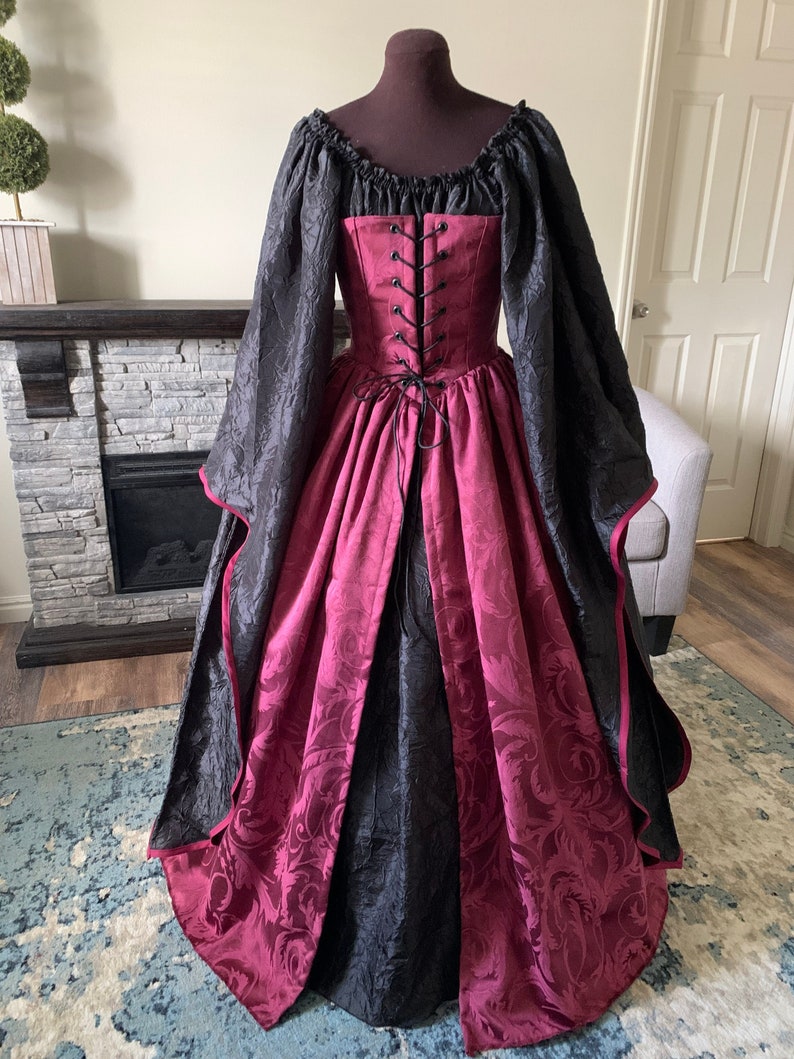 Burgundy Wine Corset Gown and Black Gothic Sorceress Angel Chemise ...