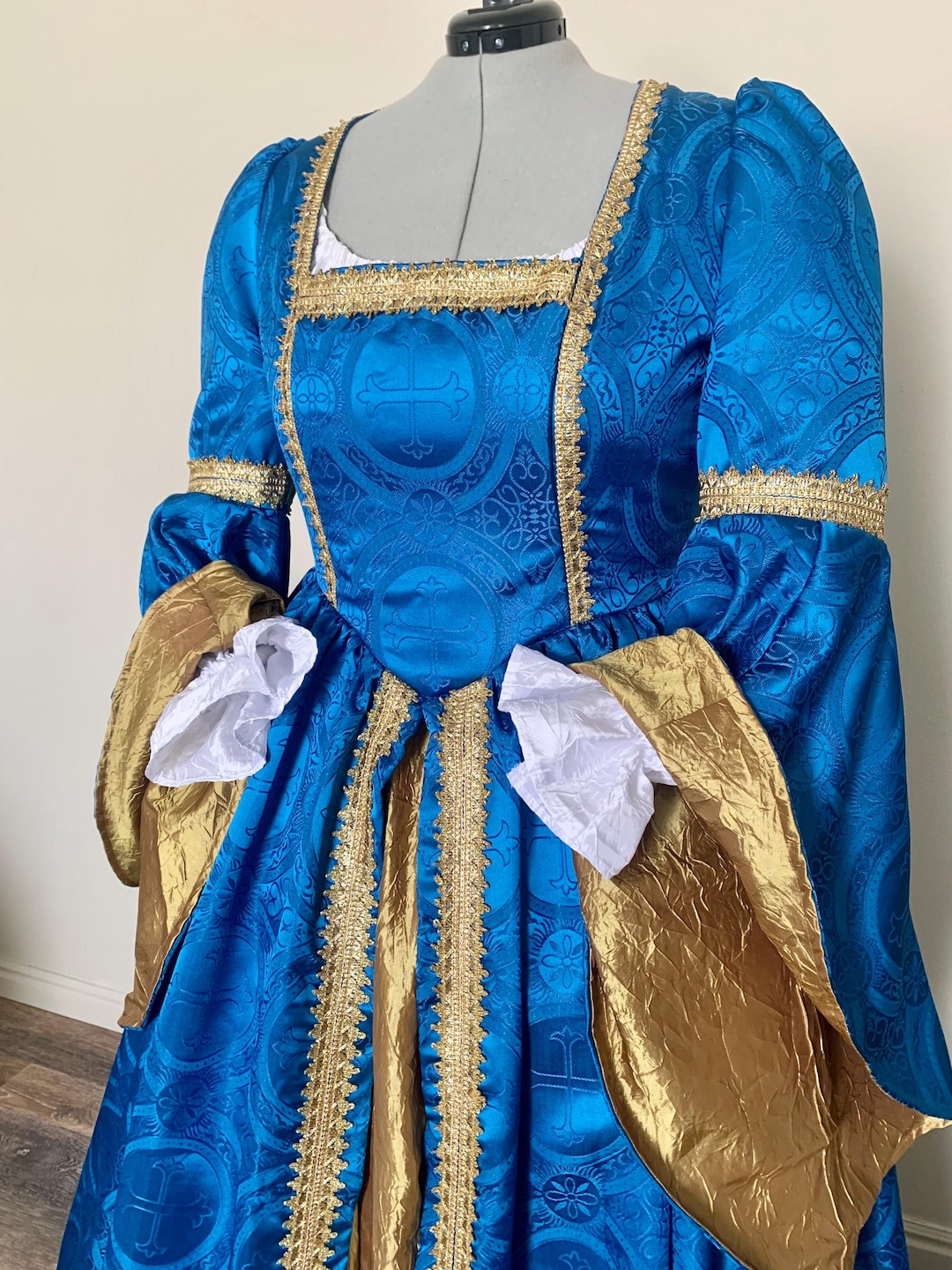 Royal Blue and Gold Renaissance Dress Tudor Inspired Gown Great Sleeves ...