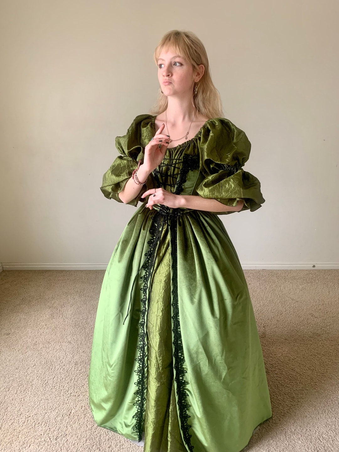 Moss Green Velvet Corset Gown and Lady Pirate Chemise Fantasy ...