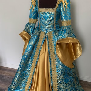 Turquoise Teal Blue and Gold Renaissance Dress Gown Great Sleeves Made ...