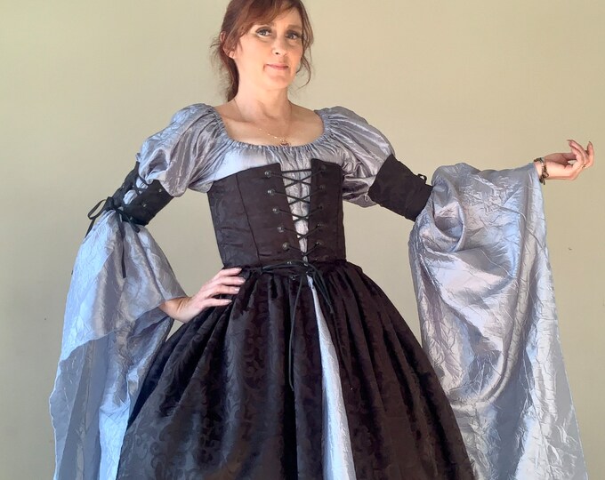Black Brocade Corset Gown and Arm Bands and Pale Blue Angel Chemise ...