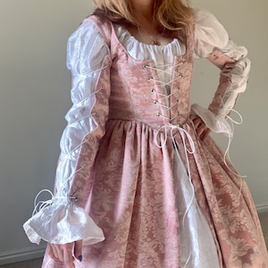 Pink Renaissance Fantasy Renaissance Over Gown Dress Gauntlet Sleeves ...