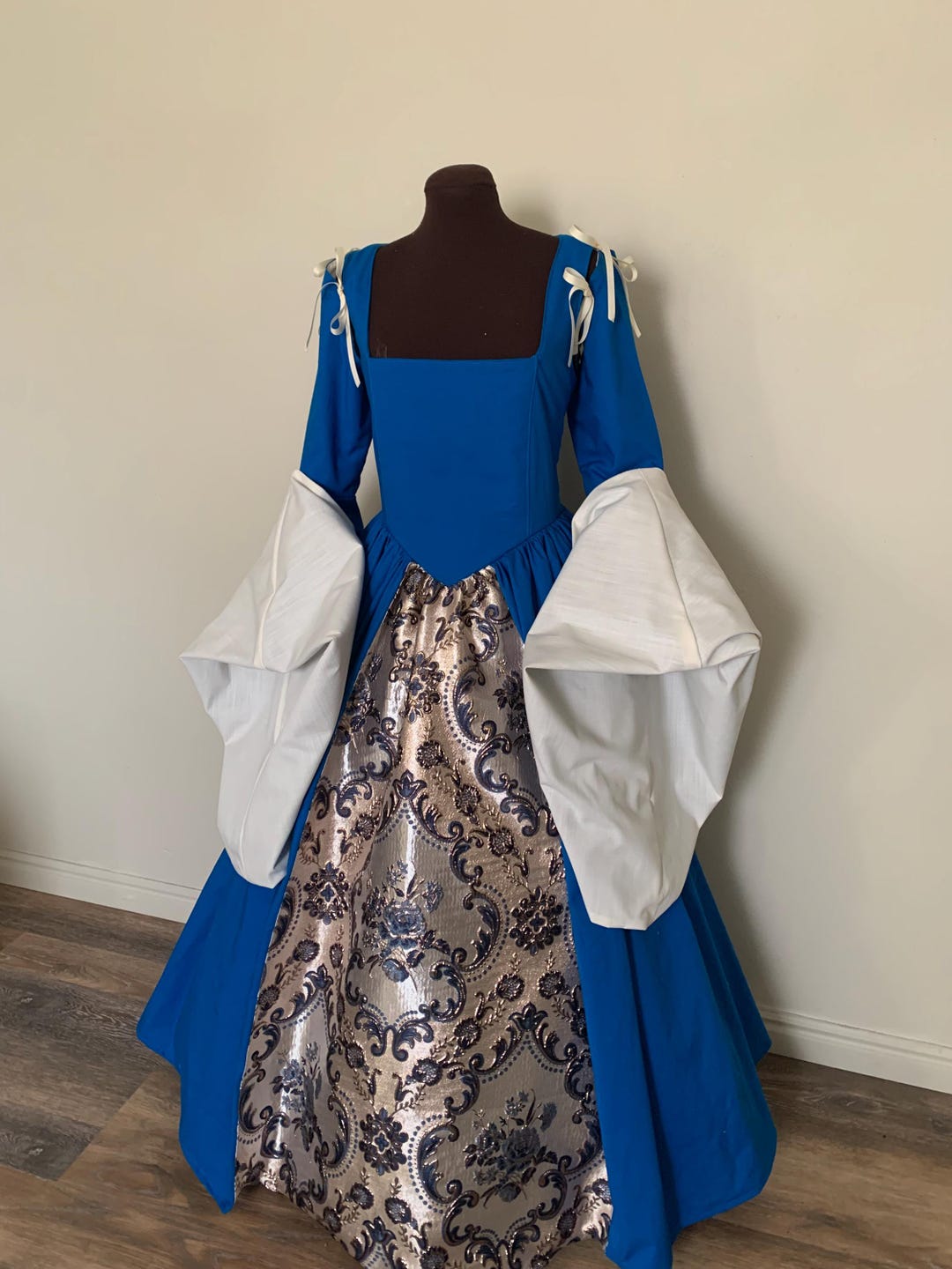 Tudor Inspired Blue and Gold Renaissance Dress Gown Great Sleeves Made ...