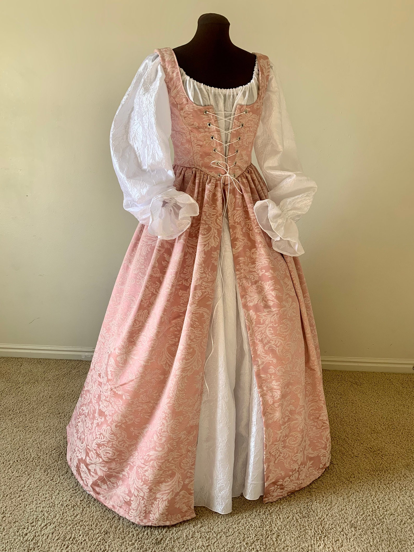 Pink Renaissance Fantasy Renaissance Over Gown Dress Gauntlet Sleeves ...