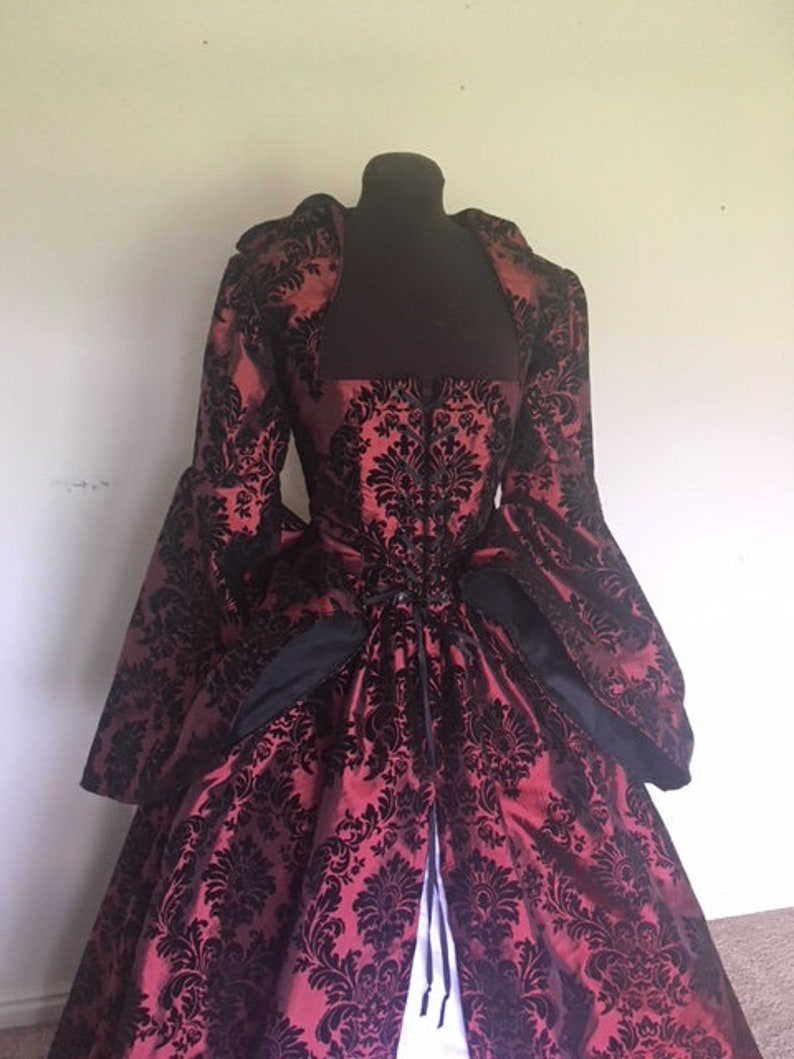 Burgundy and Black Fantasy Renaissance Over Gown Dress With Hood and ...