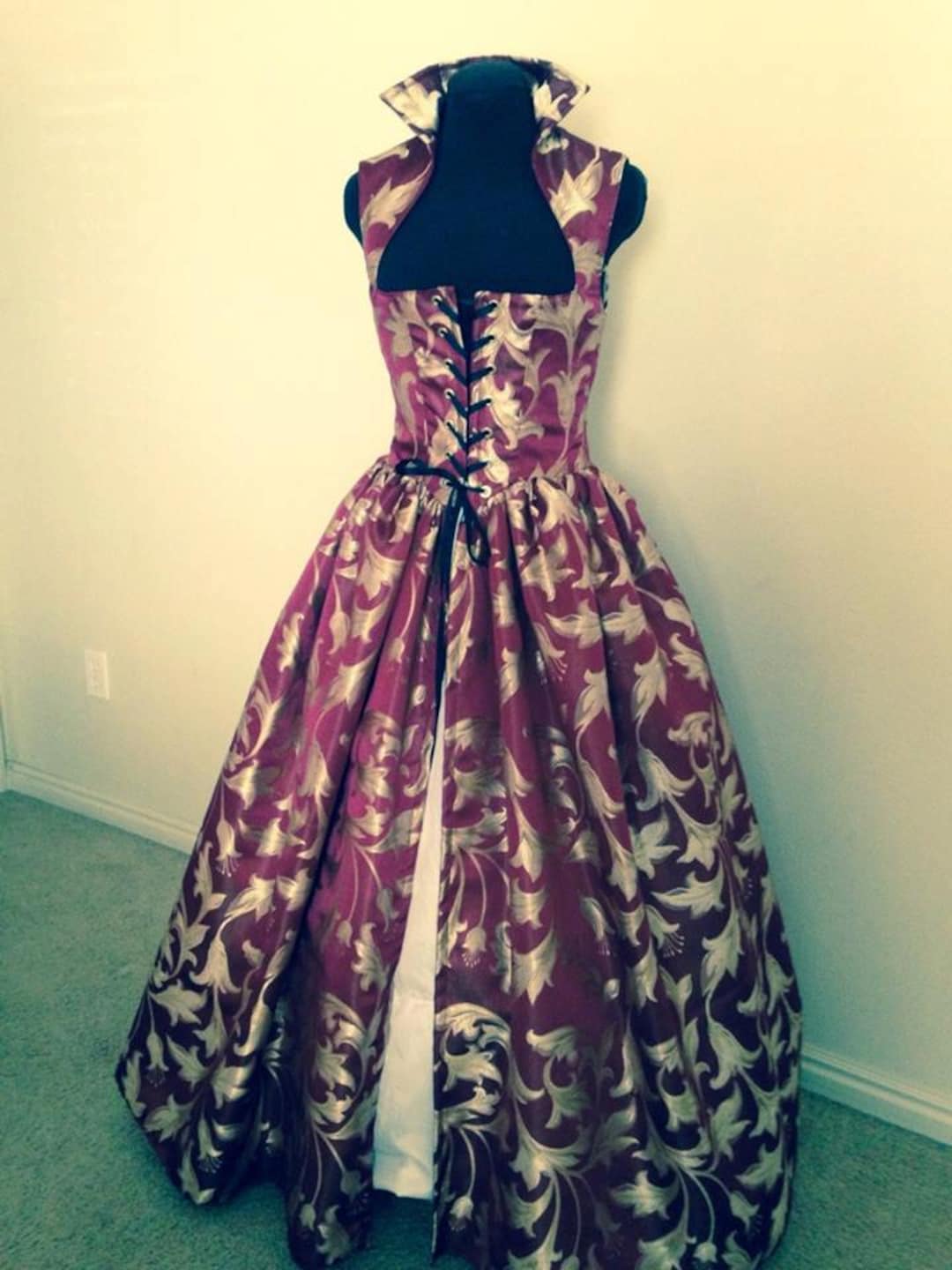 New Brocade! Wine Red and Gold Renaissance Dress Over Gown Made to ...