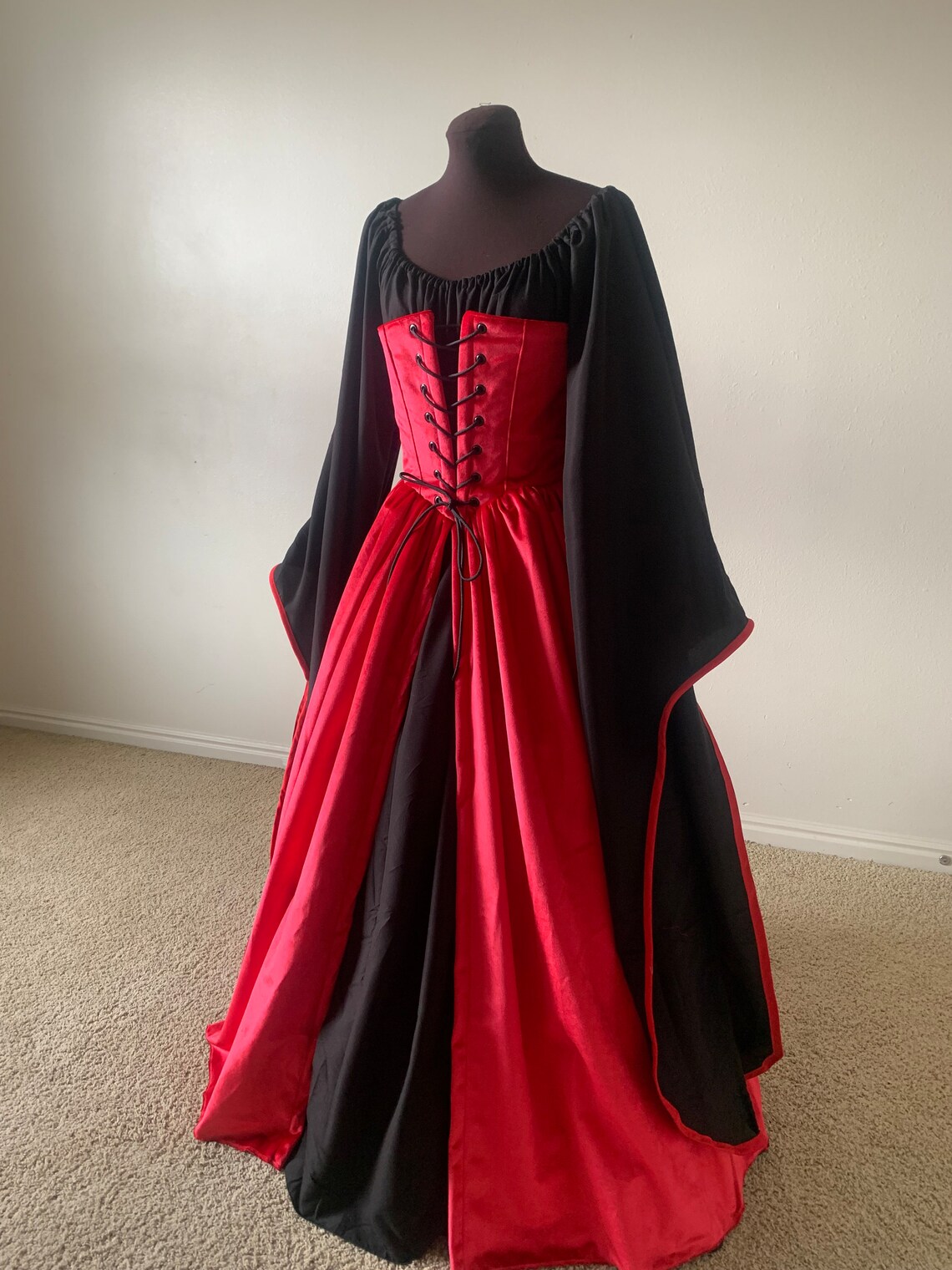 Red Velvet Corset Gown and Black Ritual Angel Chemise Fantasy ...