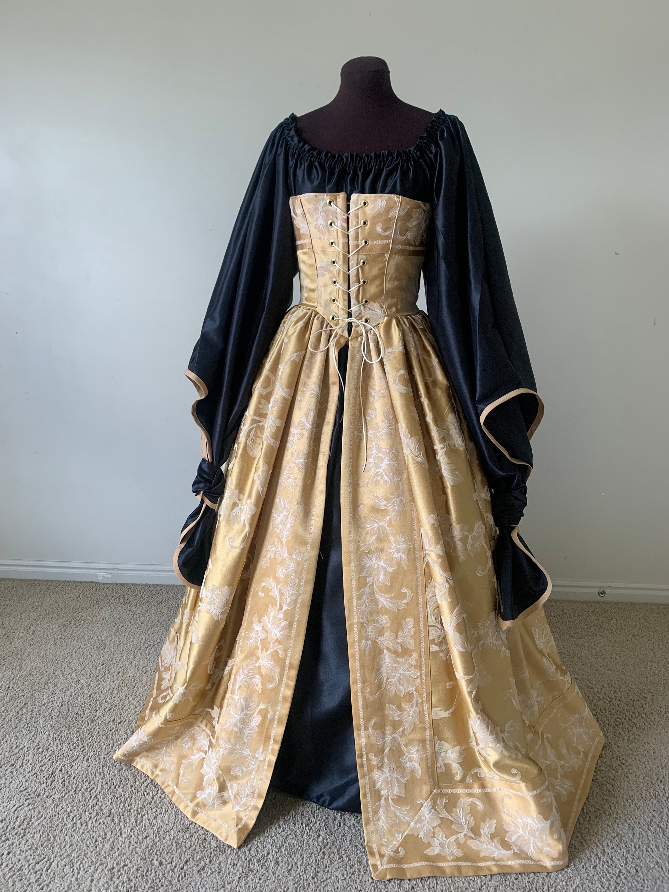 Gold Corset Gown and Black Gothic Sorceress Angel Chemise Fantasy ...