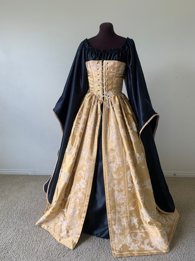 Gold Corset Gown and Black Gothic Sorceress Angel Chemise Fantasy ...