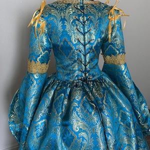 Turquoise Teal Blue and Gold Renaissance Dress Gown Great Sleeves Made ...