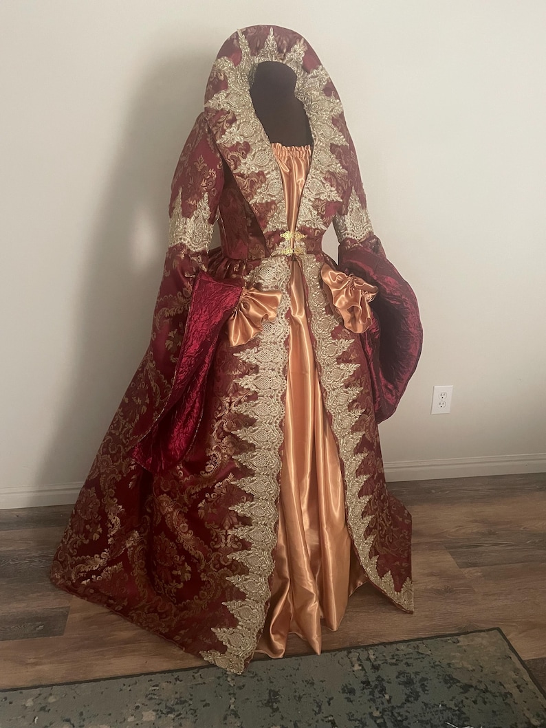 Scarlet Ted and Gold Fantasy Renaissance Over Gown Dress Sleeves ...