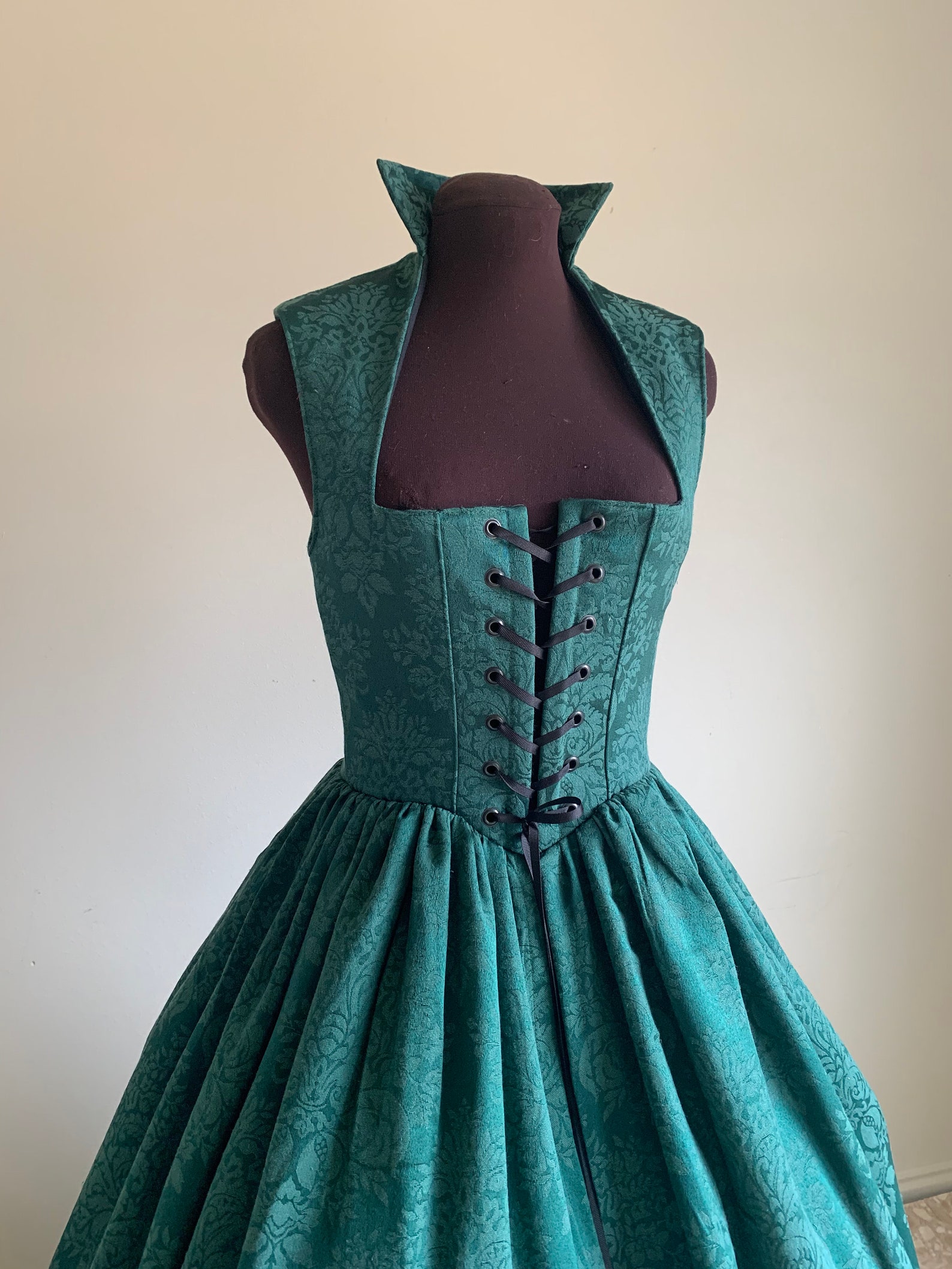 Hunter Green Damask Irish Renaissance Over Gown Dress Made to - Etsy