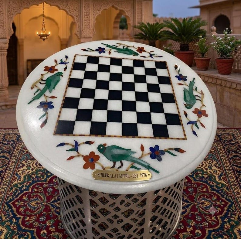 Handmade Marble Chess Table | Stone Inlay Coffee Table, Artisan Home ...
