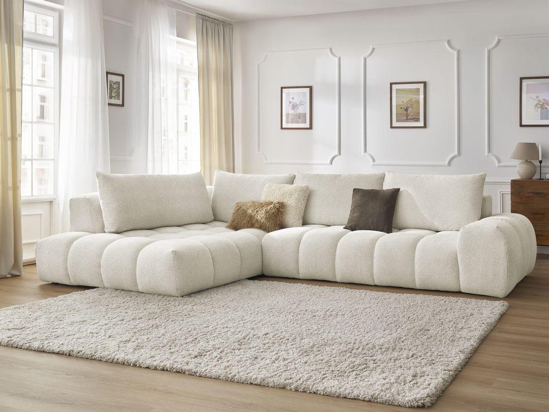 Boucle Corner Sofa Modern Minimalist L Shaped Sofa Set Cream Modular ...