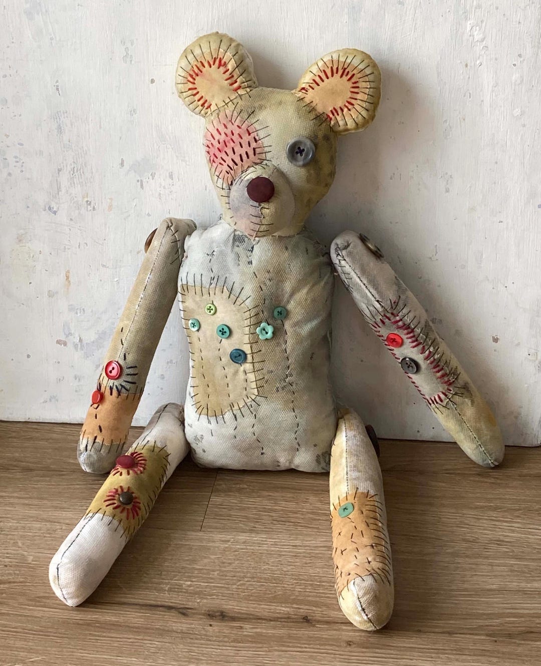 Handstitched Patchwork Teddy Bear Doll - Etsy UK