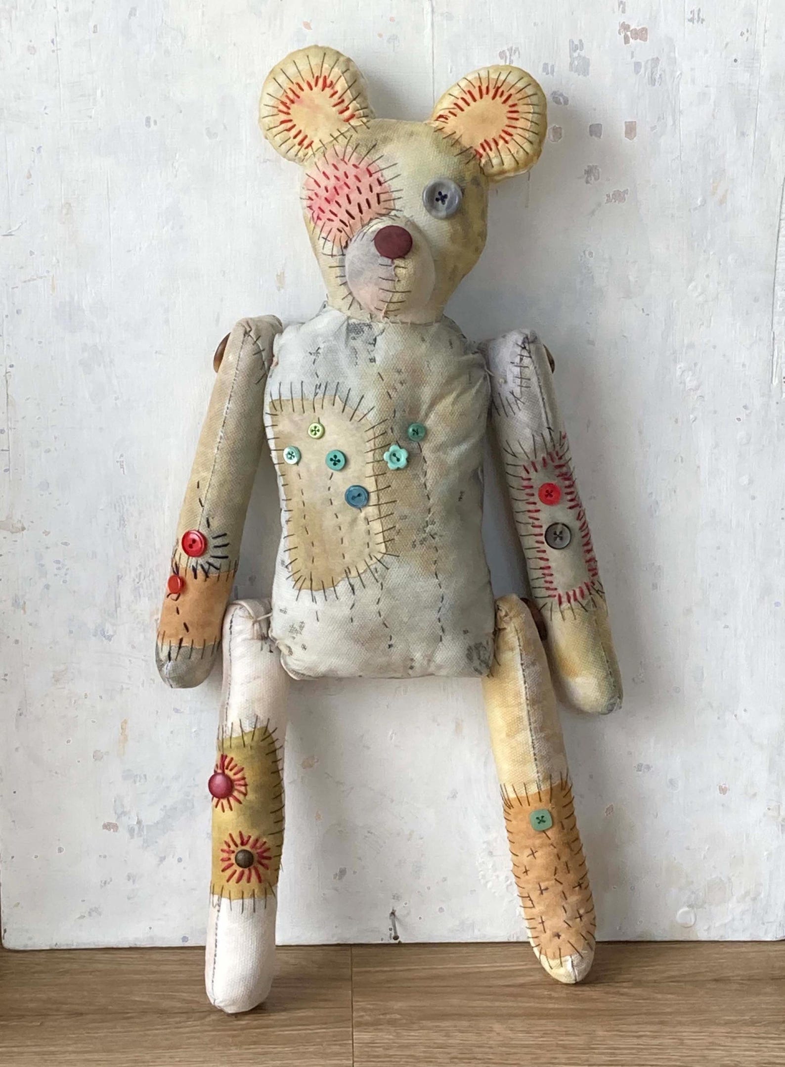 Handstitched Patchwork Teddy Bear Doll - Etsy UK