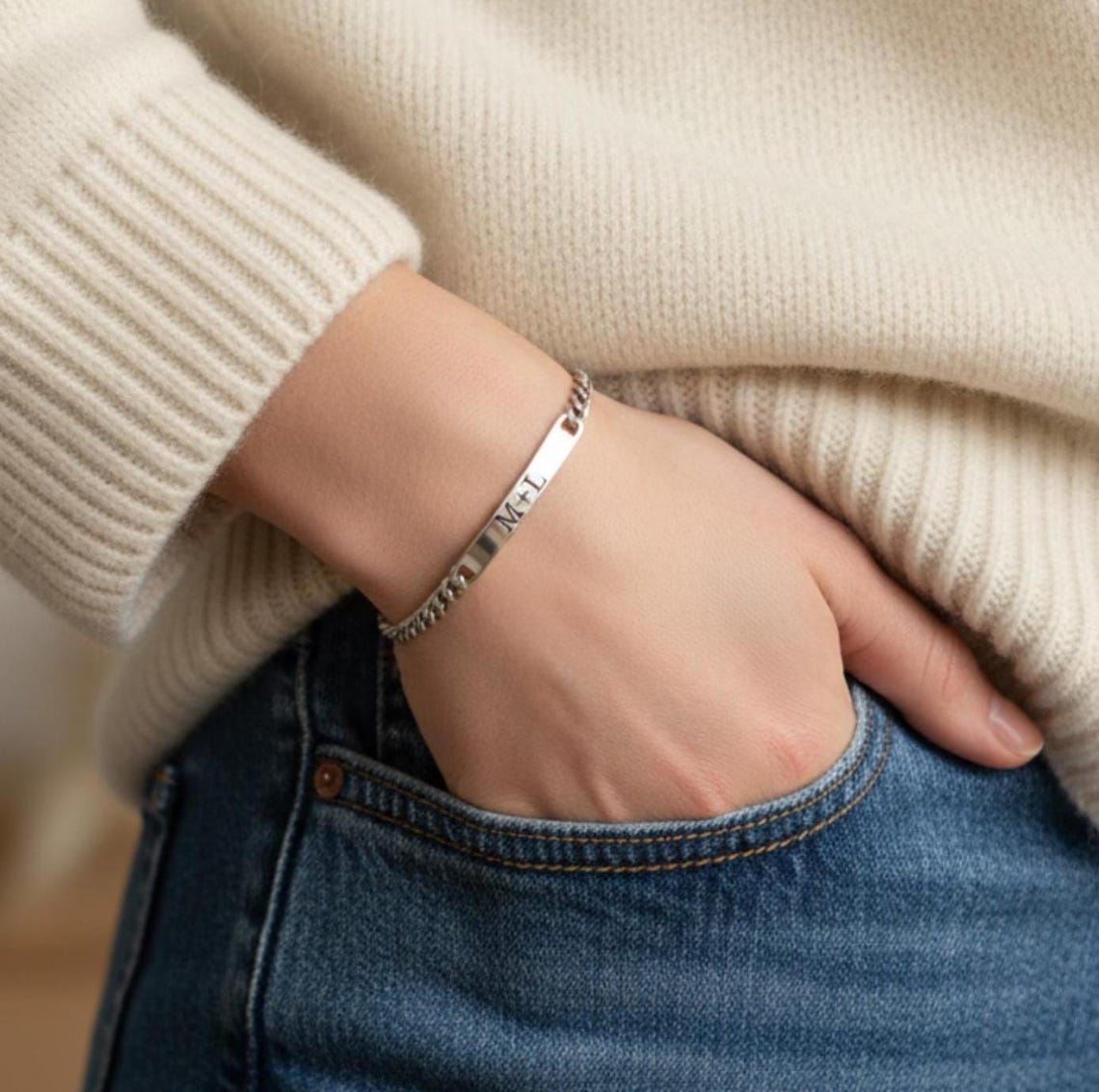 Custom Engraved Women's ID Bracelet, Personalized Silver Link ID ...