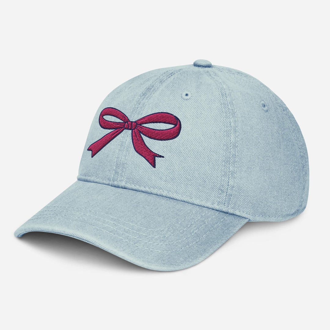 Pink Bow Denim Hat, Coquette Hat, Cute Hat, Embroidered Hat - Etsy