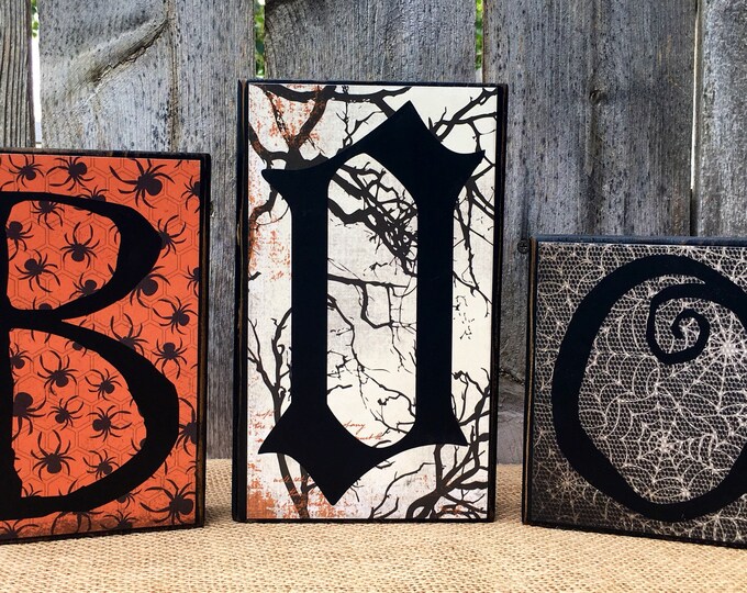 Large Halloween Decor Boo Wood Blocks, Halloween Woodcraft Boo Letters ...